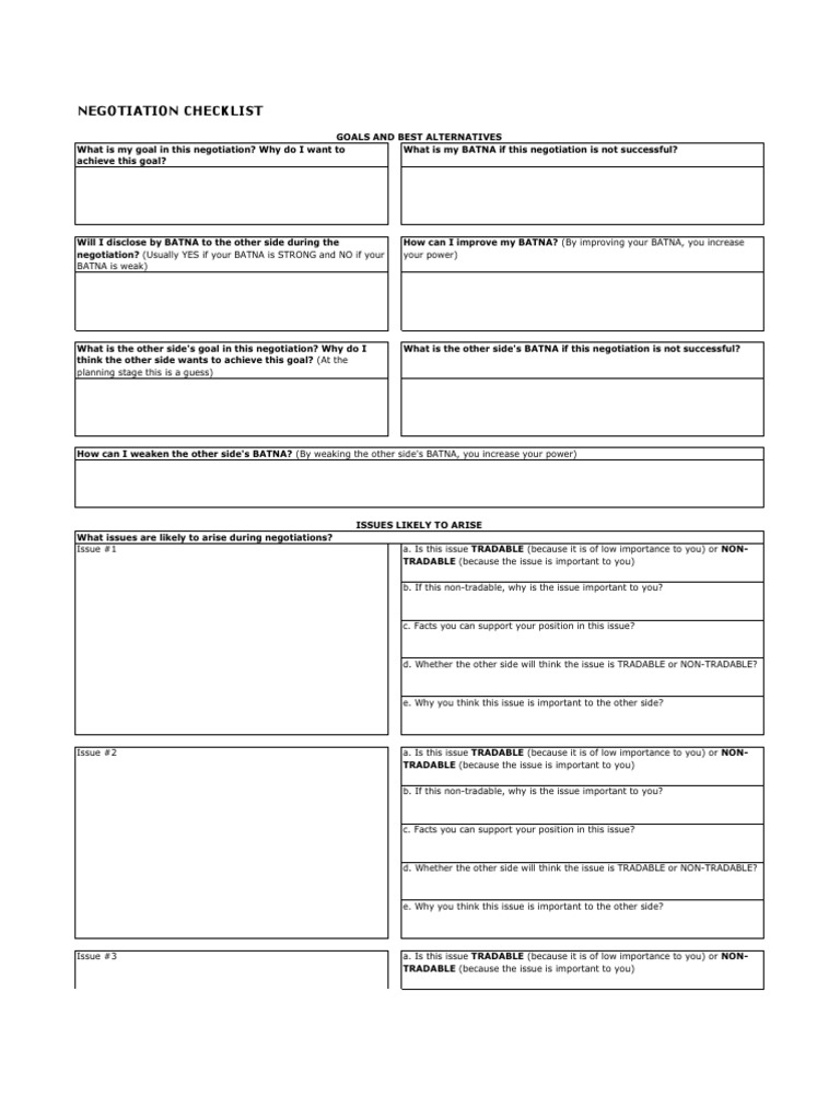 Template - Negotiation Checklist | PDF | Prices | Negotiation