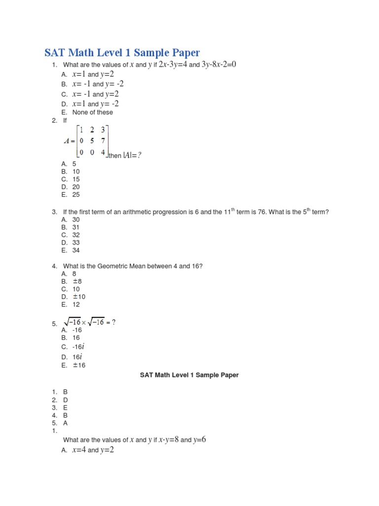 Math Level 1 Sample Paper | PDF | Sat | Teaching Mathematics
