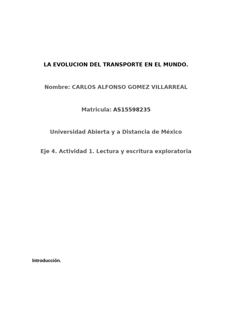 La Evolucion Del Transporte en El Mundo | PDF | Transportar ...