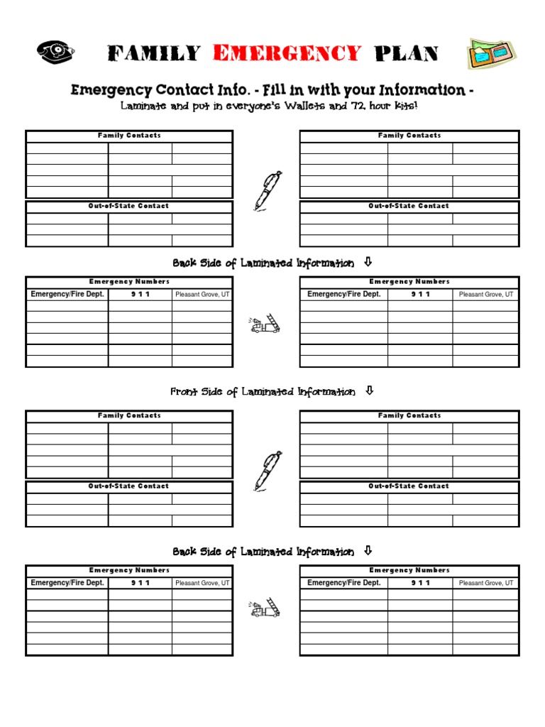 Family Emergency. Contact Numbers.blank Form | Emergency Management ...