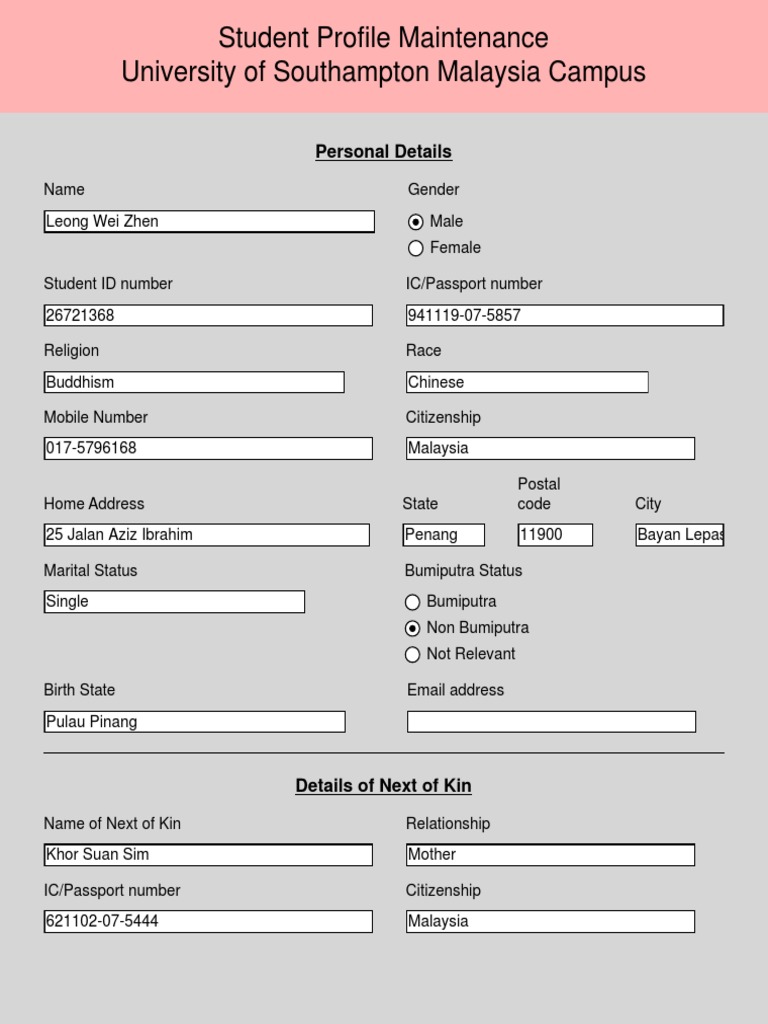 Student Profile Form Guide | PDF