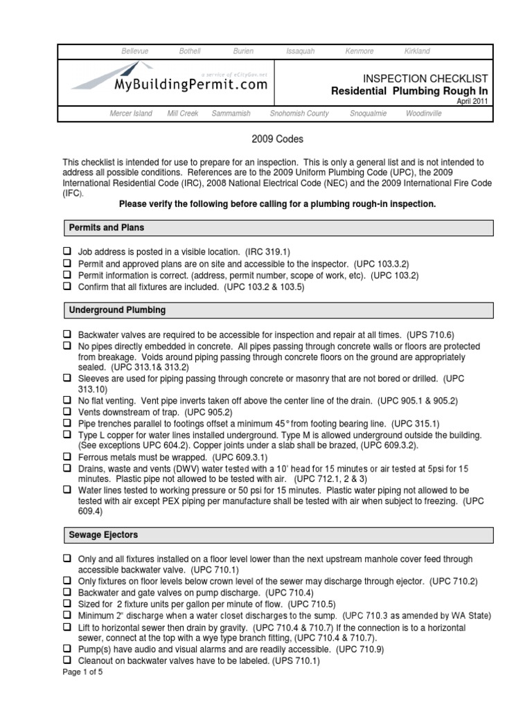 Plumbing Rough in Checklist PDF | PDF | Pipe (Fluid Conveyance ...