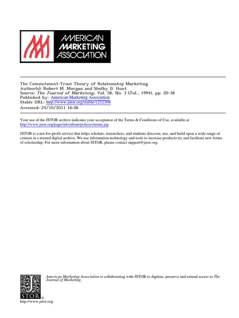 The Commitment-Trust Theory of Relationship Marketing | PDF | Marketing ...