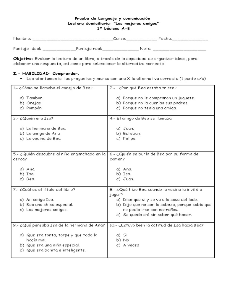 Evaluación Los Mejores Amigos