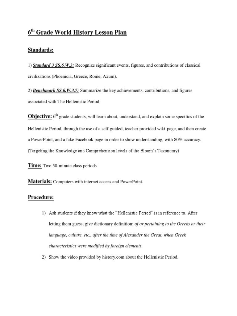 6th Grade World History Lesson Plan | PDF