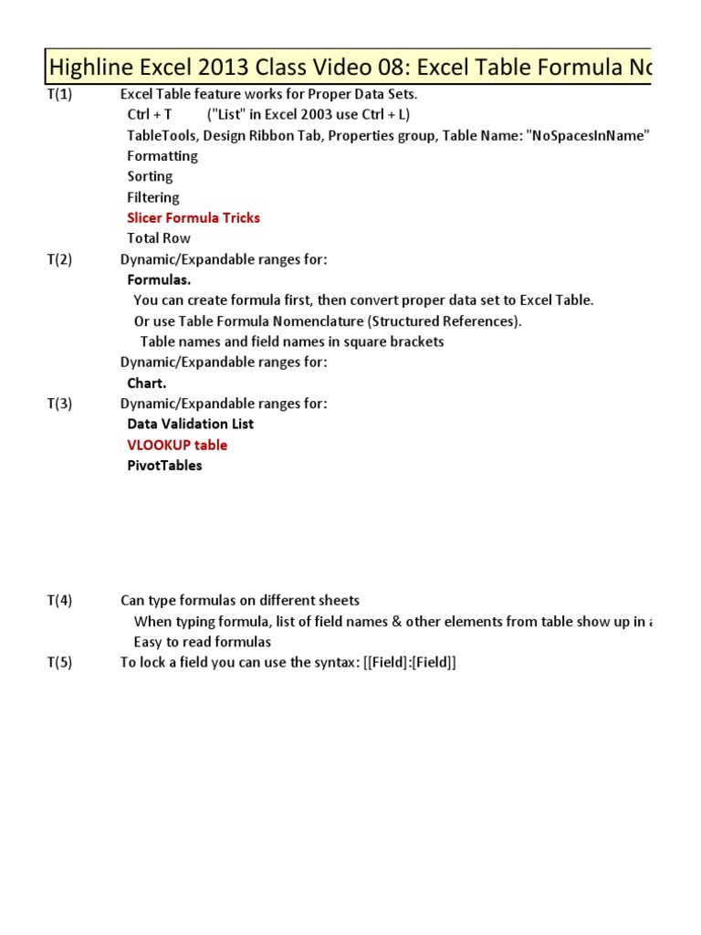 Highline Excel 2013 Class Video 08: Excel Table Formula Nomenclature / Structured References ...