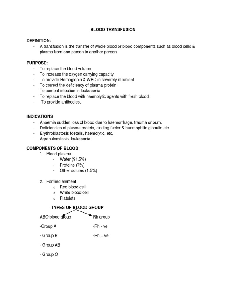 Procedure Checklist of Blood Transfusion | PDF | Blood Transfusion ...