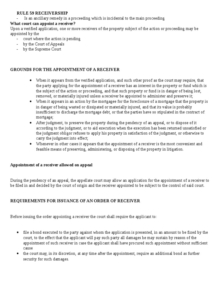 Rule 59 Receivership What Court Can Appoint A Receiver? | PDF | Surety ...