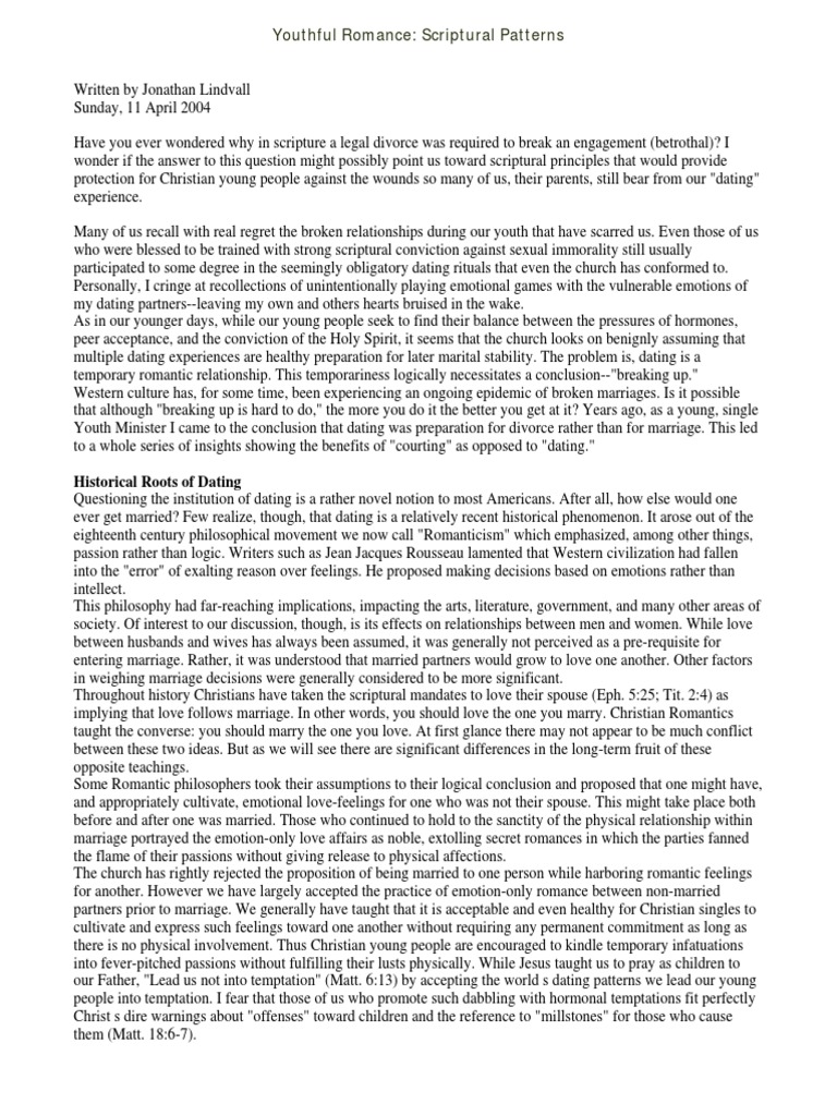 Youthful Romance: Scriptural Patterns: Historical Roots of Dating | PDF ...