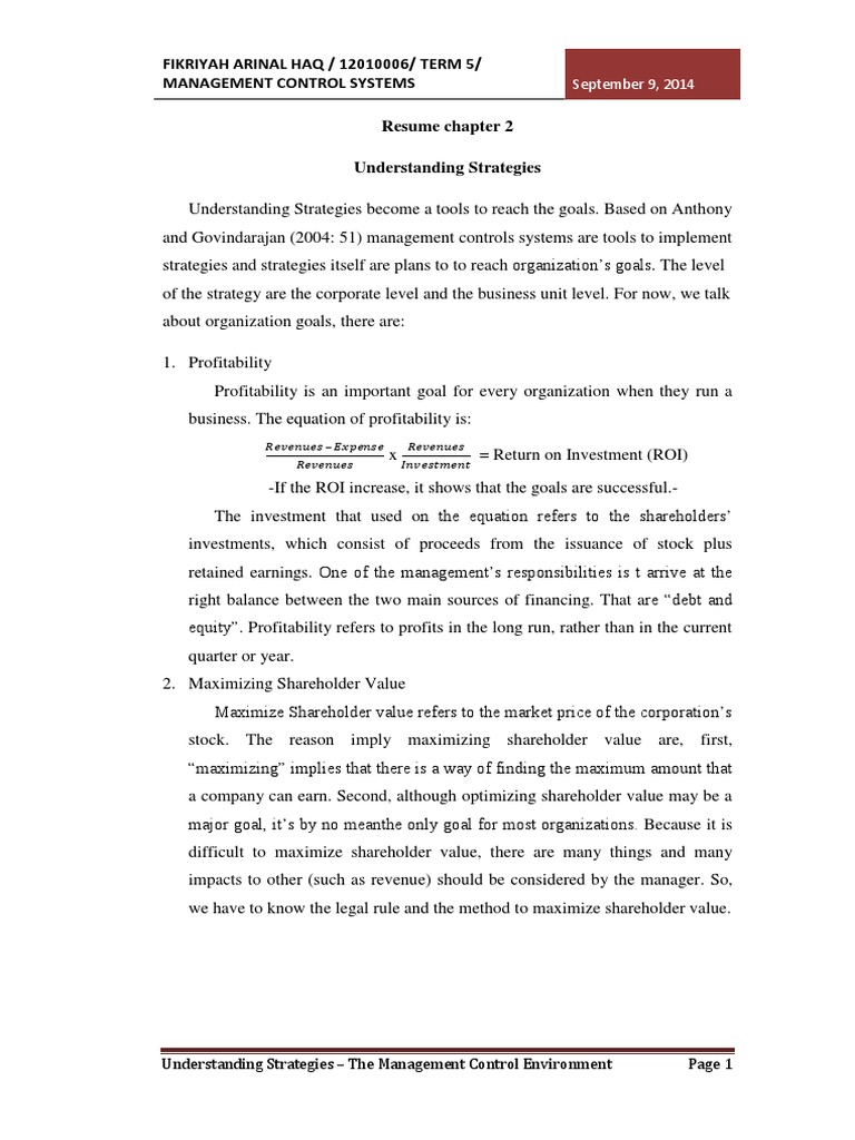 Management Control Systems Overview | PDF | Shareholder Value ...