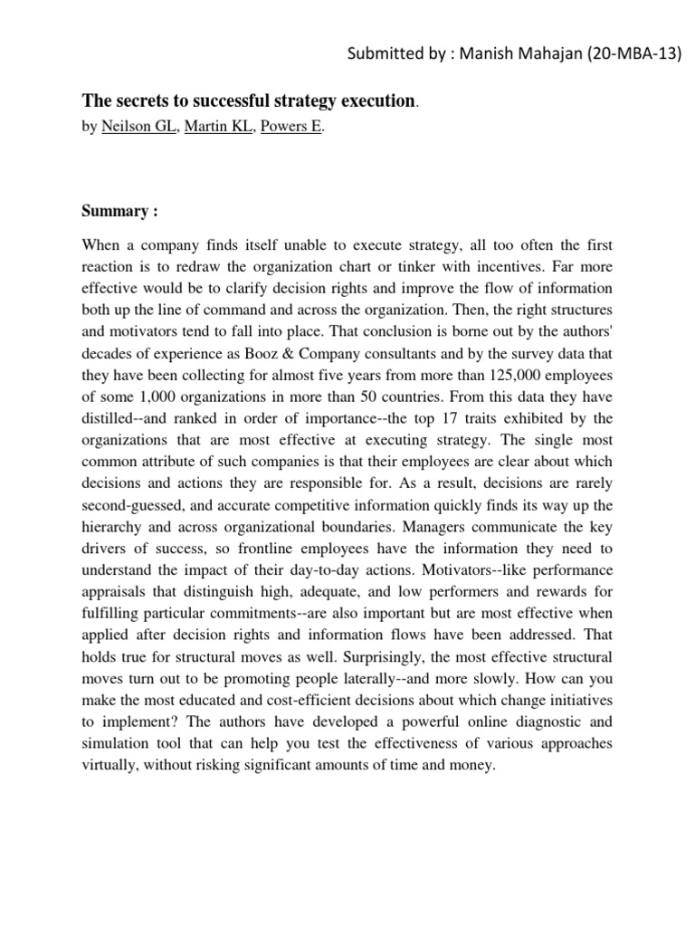 The Secrets To Successful Strategy Execution | PDF