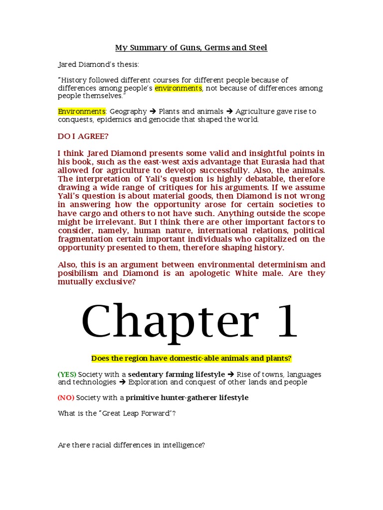 A Summary of Guns, Germs, and Steel | PDF | Writing | Agriculture