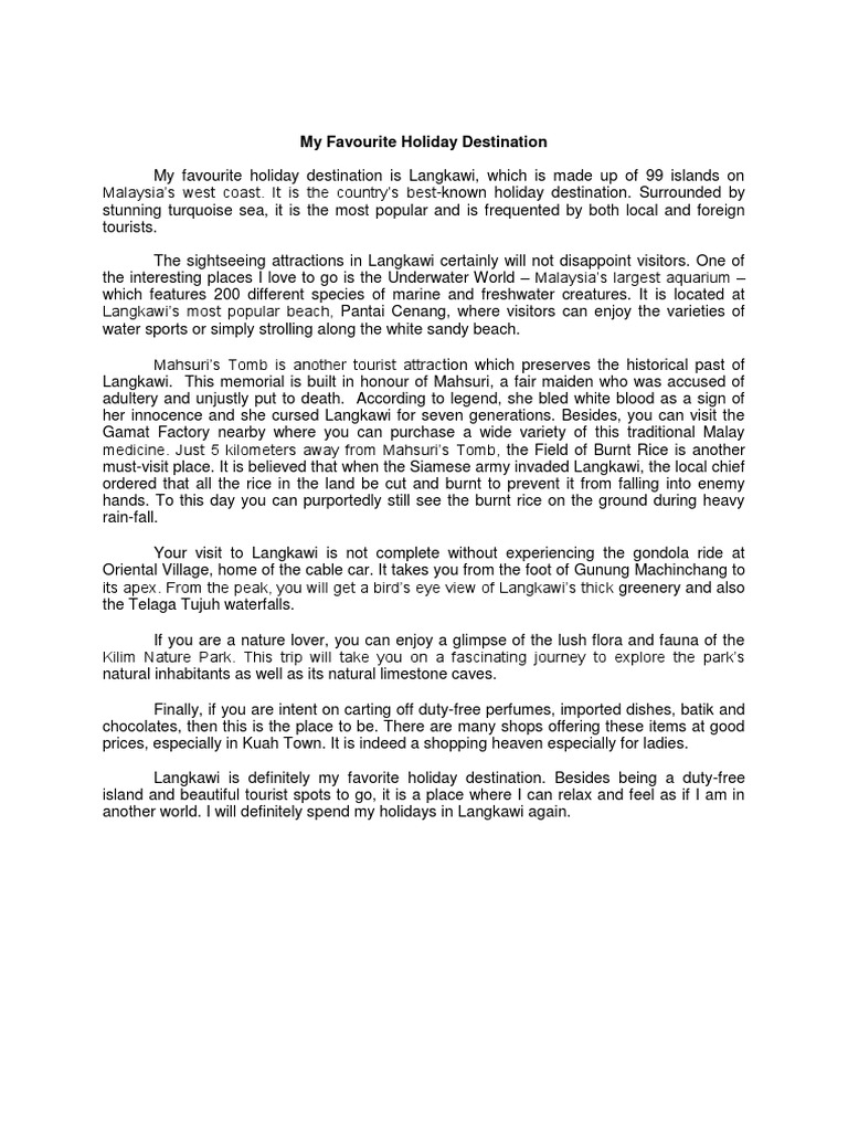 My Favourite Holiday Destination | PDF | Cooking, Food & Wine