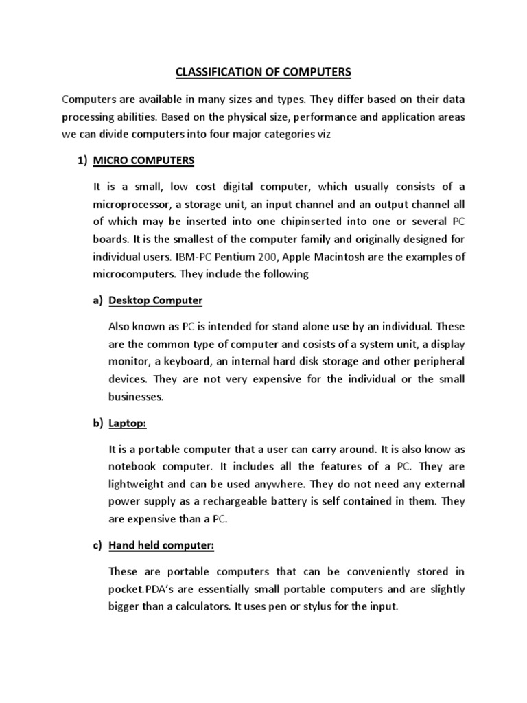 Classification of Computers | PDF | Microcomputers | Supercomputer