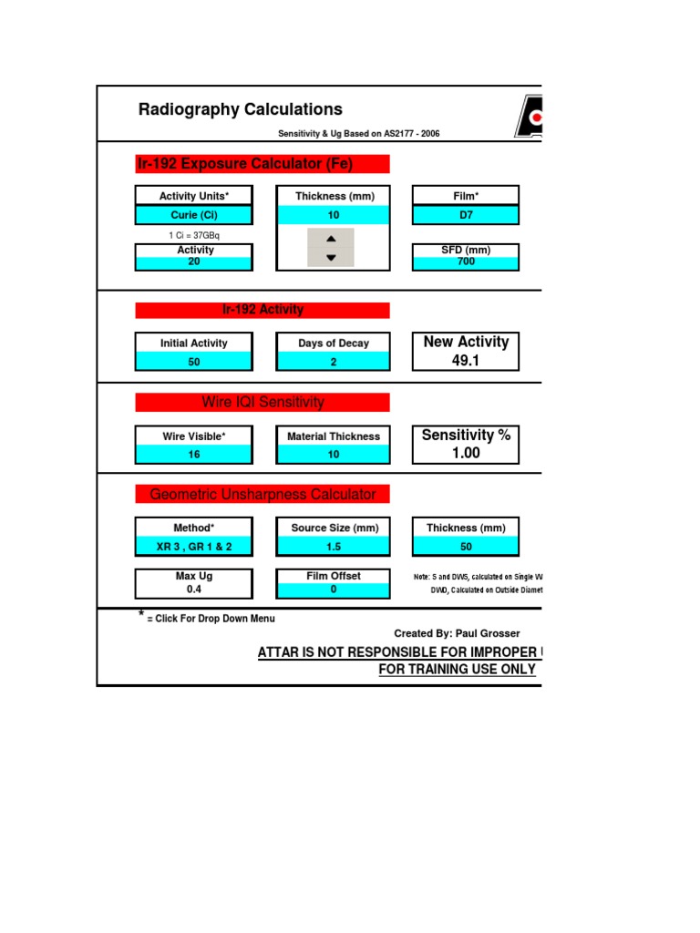 Radiography Calculations: Ir-192 Exposure Calculator (Fe) | PDF