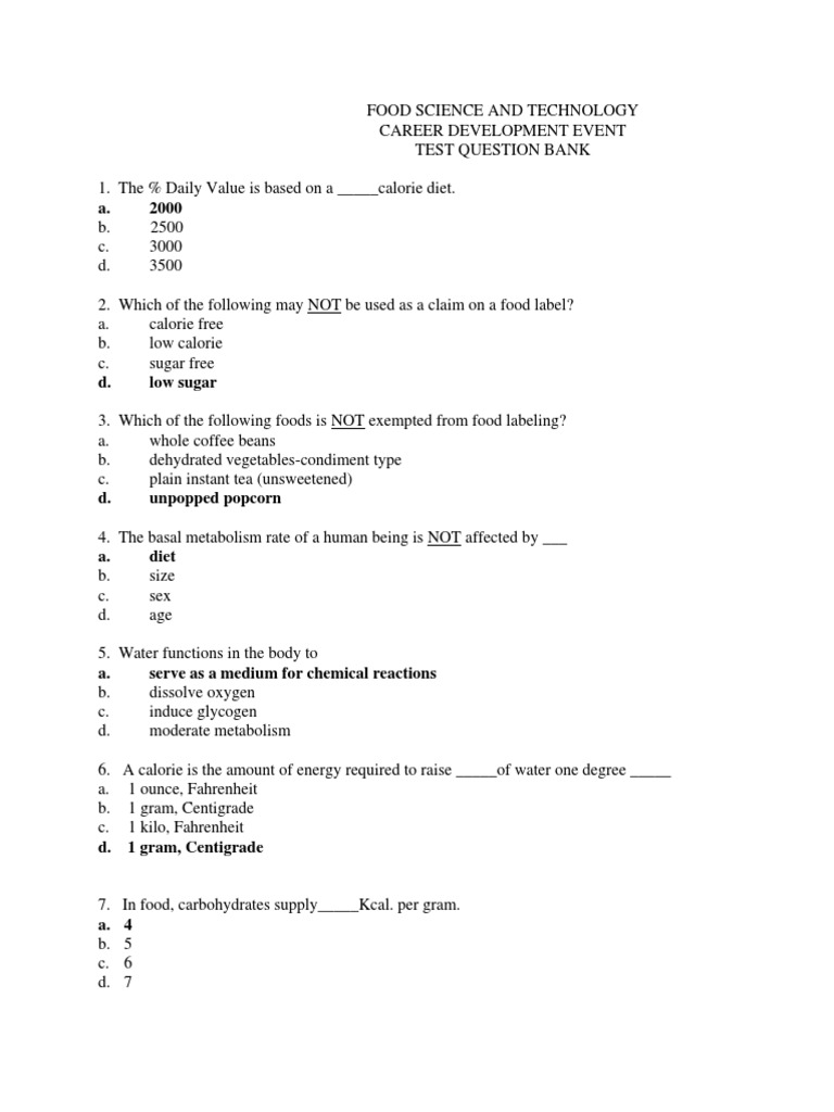 Food Science Exam Question Bank | PDF | Carbohydrates | Foods