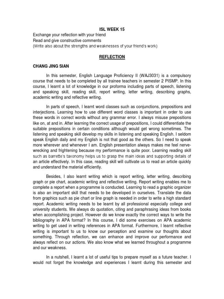 English Proficiency Reflection Insights | PDF | Part Of Speech ...