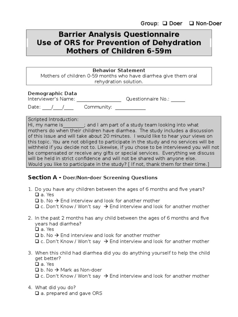 ORS for Diarrhea | PDF | Questionnaire | Action (Philosophy)