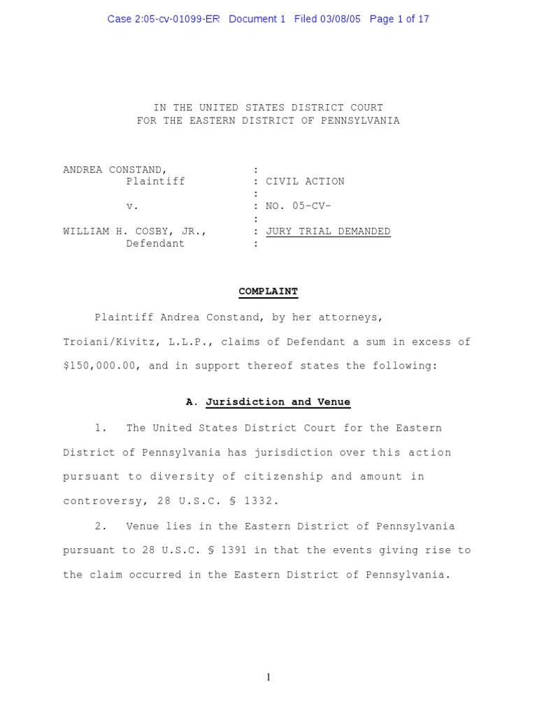 Bill Cosby Civil Case Files | PDF | Andrea Constand V. William H. Cosby ...