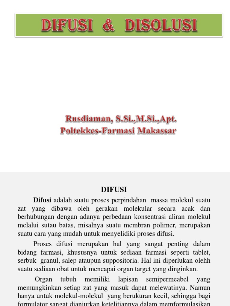 Difusi - Disolusi | PDF | Metode & Bahan Ajar