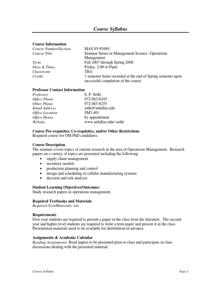 UT Dallas Syllabus For Mas8v45.001.07f Taught by Suresh Sethi (Sethi ...