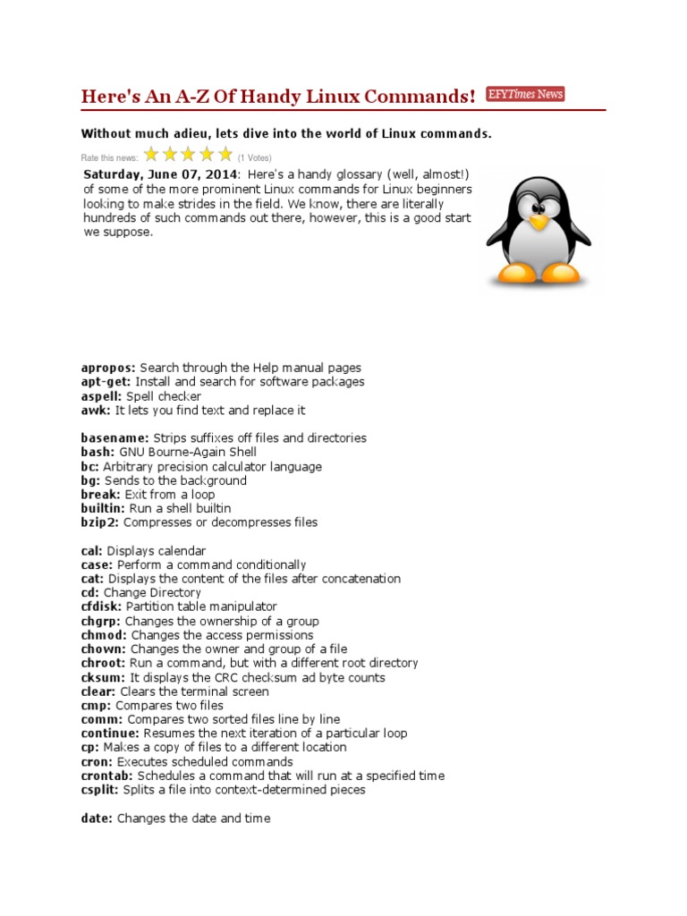 Here's An A-Z of Handy Linux Commands!: Rate This News: (1 Votes) | PDF ... Here's An A-Z of Handy Linux Commands!: Rate This News: (1 Votes) | PDF ...