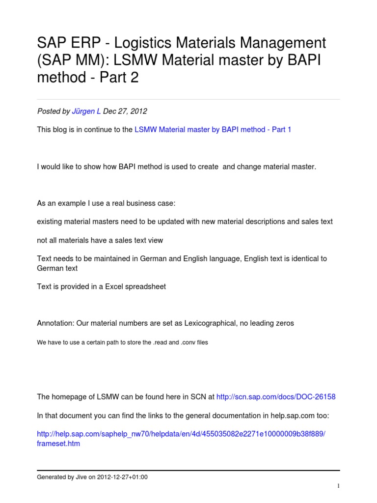 LSMW Material Master by Bapi Method Part 2 PDF | PDF | Computer File | Filename