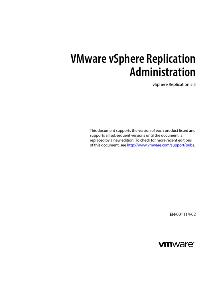 Vsphere Replication 55 Admin | PDF | Replication (Computing) | V Mware