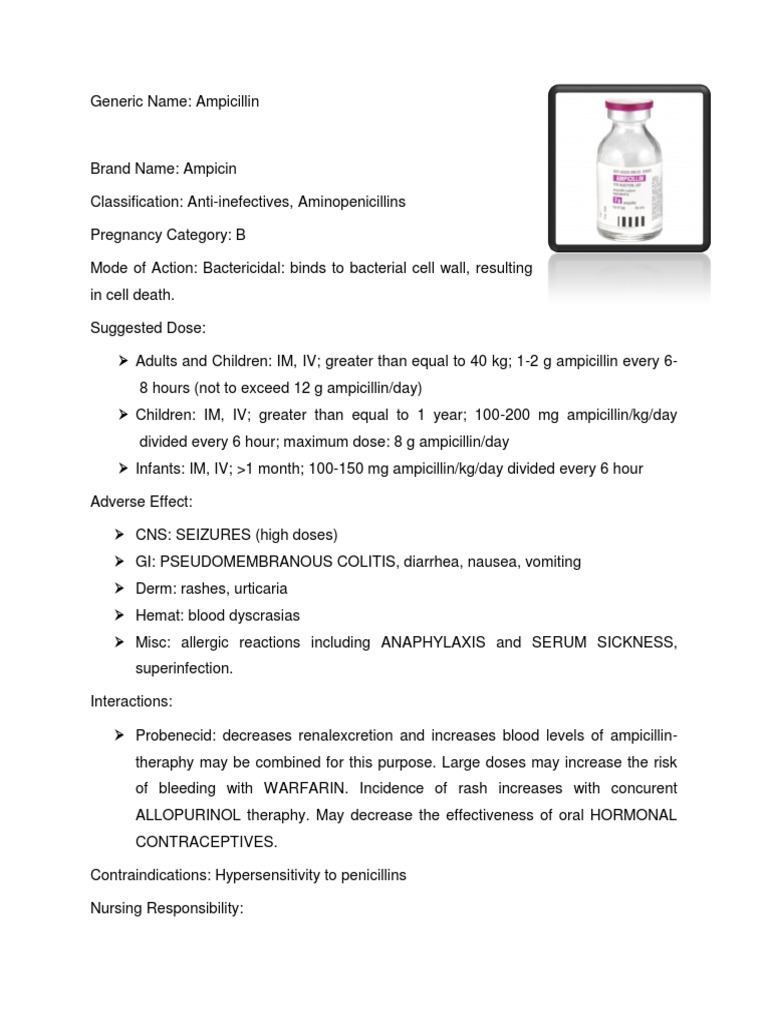 Ampicillin: Detailed Information on Uses, Dosing, Side Effects ...