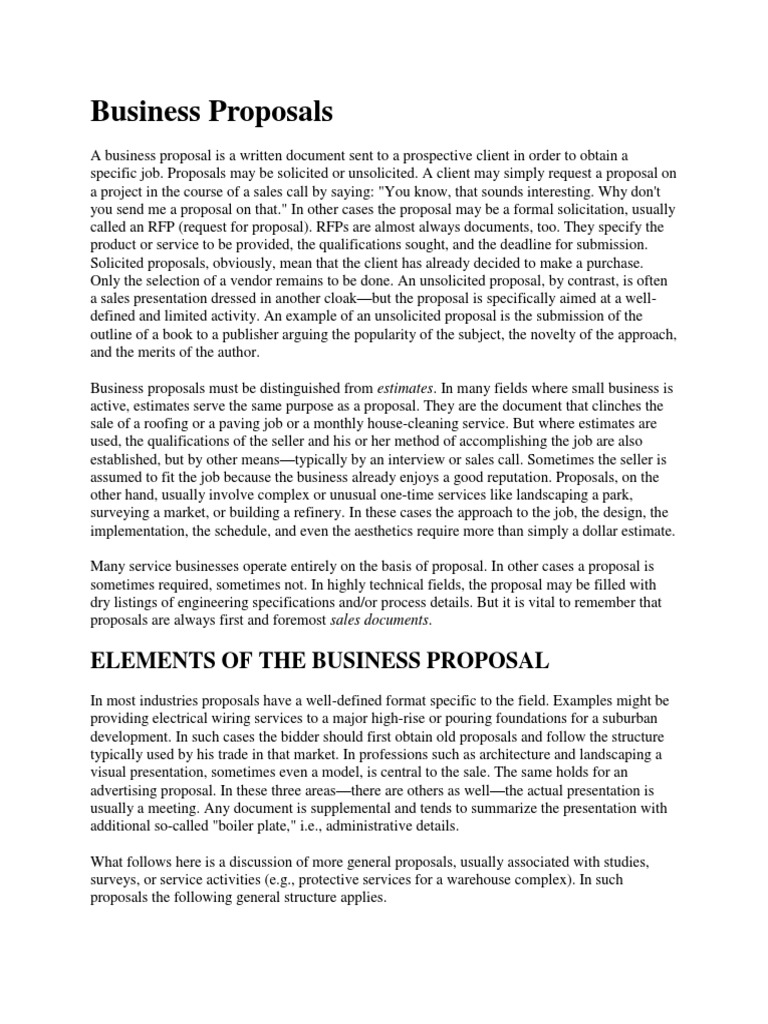 Business Proposals: Elements Of The Business Proposal | Request For ...