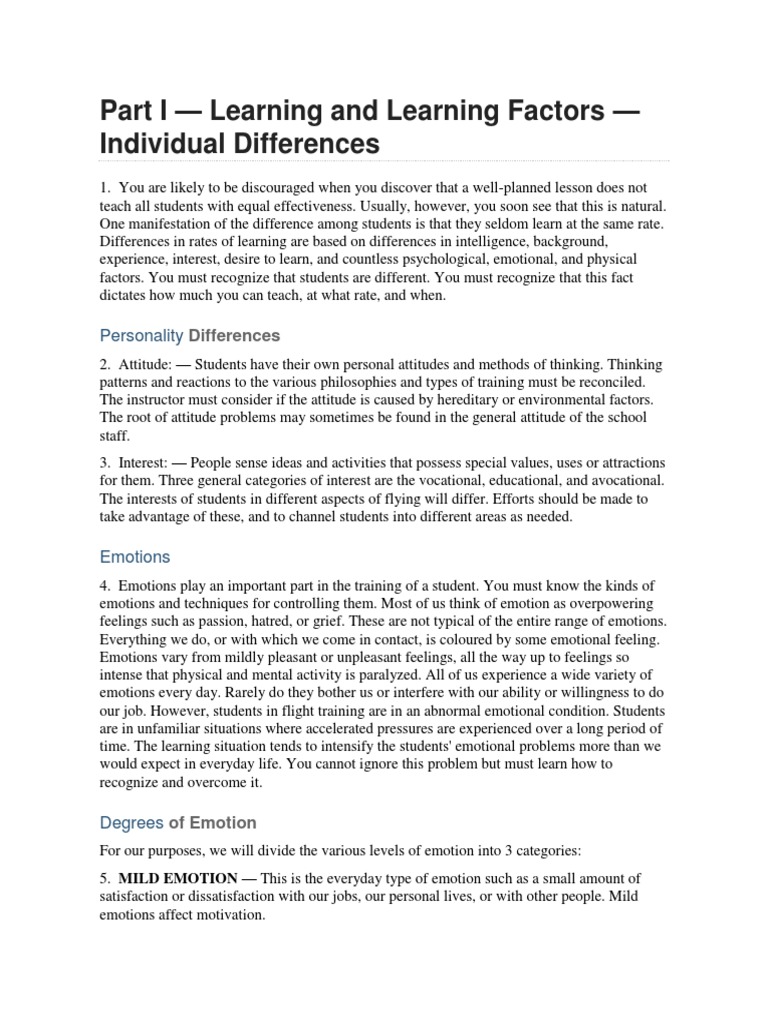 Learning and Learning Factors - Individual Differences | PDF | Emotions ...