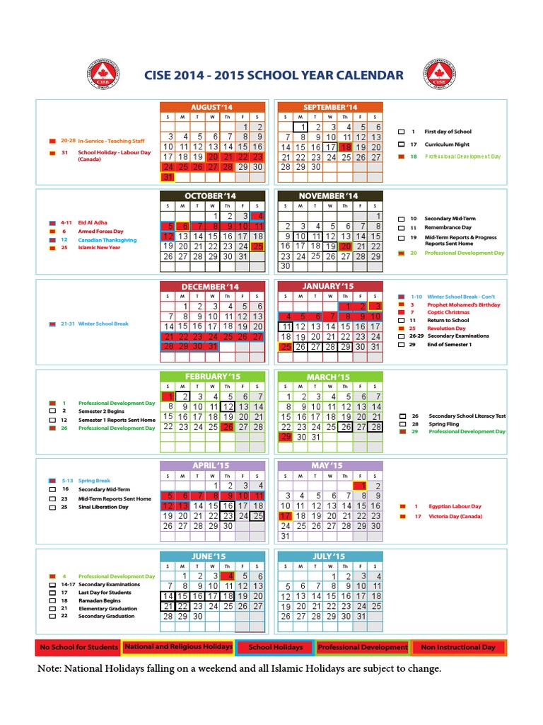 CISE 2014-2015 School Year Calendar | PDF