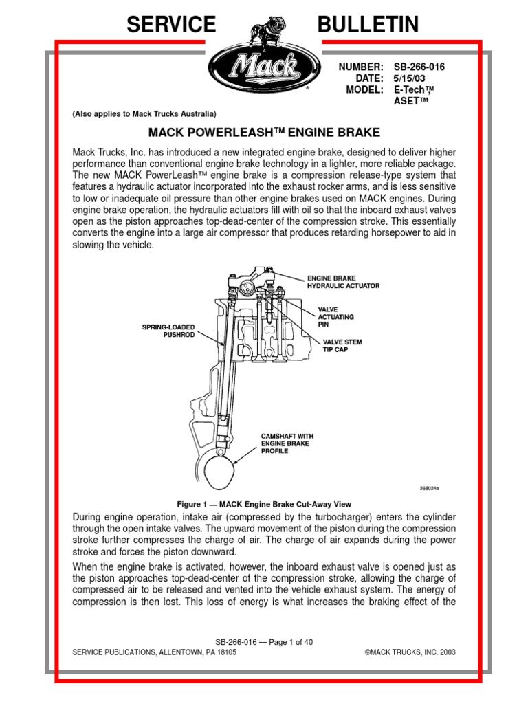 Service Bulletin: Mack Powerleash™ Engine Brake | PDF