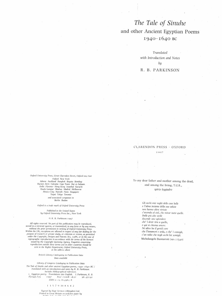 Parkinson, R. B. - The Tale of Sinuhe and Other AE Poems | PDF