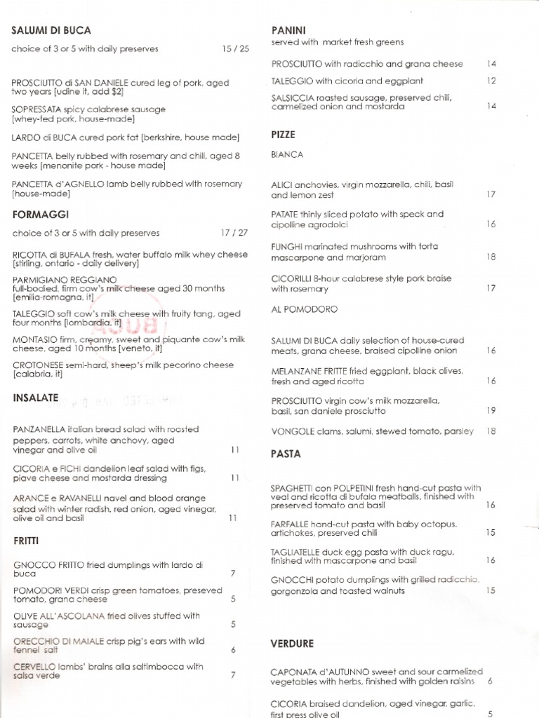 Buca Menu | PDF