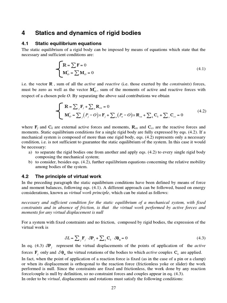 Statics and Dynamics of Rigid Bodies | PDF | Force | Kinematics