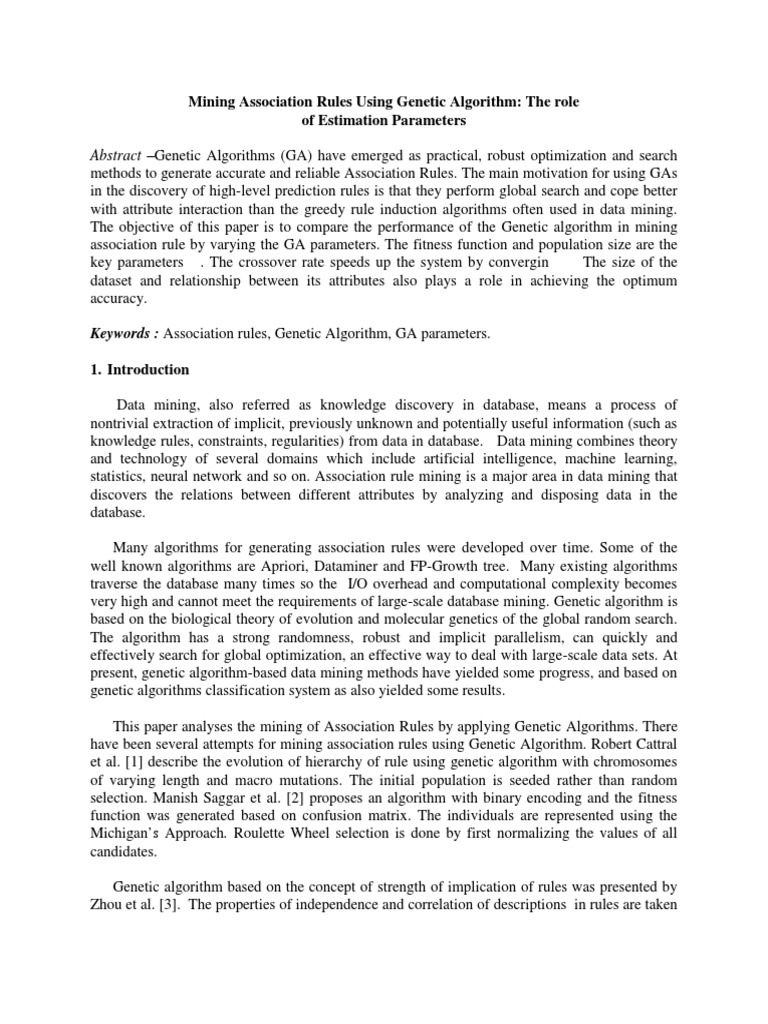 Abstract - Genetic Algorithms (GA) Have Emerged As Practical, Robust Optimization and Search ...