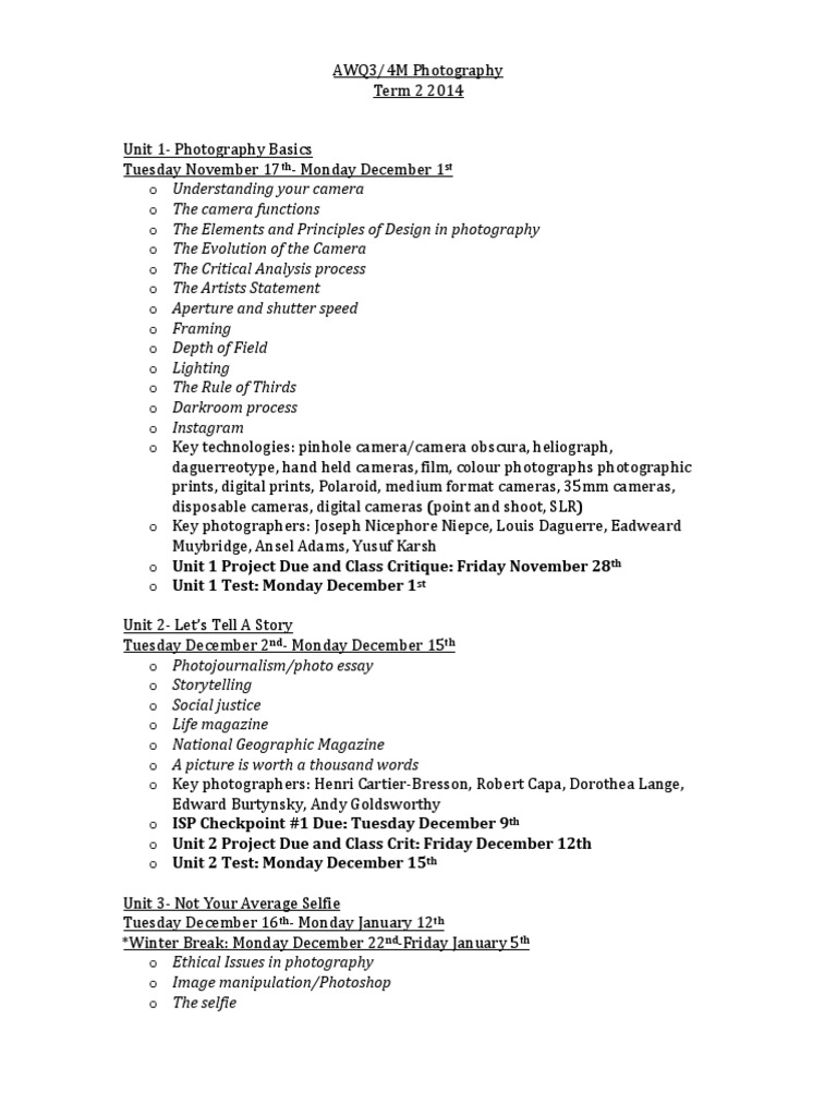 Photography Course Overview 2014 | PDF | Photo Manipulation | Camera