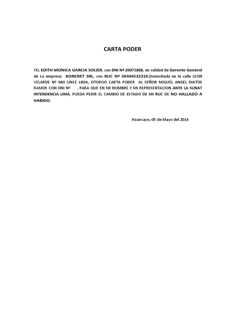 Carta Poder para Cambio de RUC | PDF