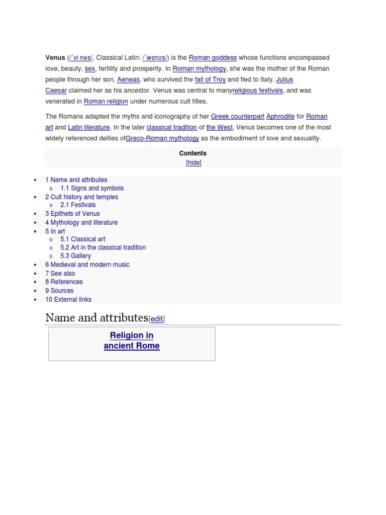 Name and Attributes: Venus ( | PDF | Ancient Roman Religion | Ancient Rome