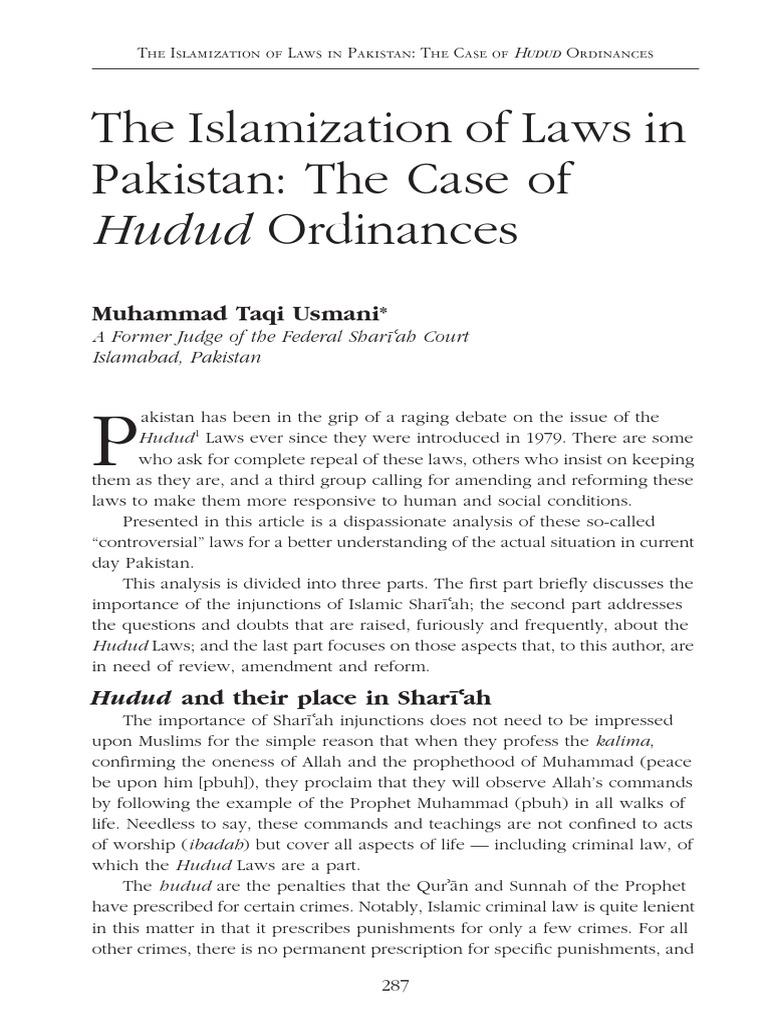 The Islamization of Laws in Pakistan The Case of Hudud Ordinances PDF ...
