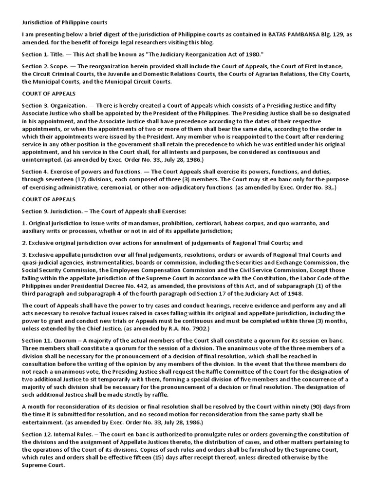 Jurisdiction Of Philippine Trial Courts In Civil Cases, Then And Now – ZCPI