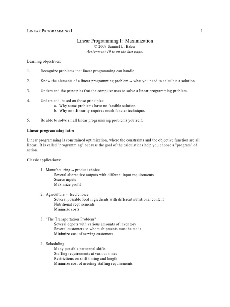 716-10 Linear Programming I | PDF | Mathematical Optimization | Linear ...