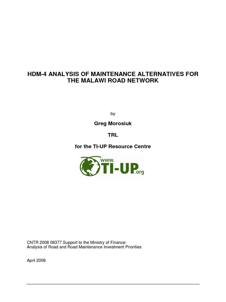 HDM-4 Maintenance Analysis for Malawi Roads | PDF | Road Surface | Road