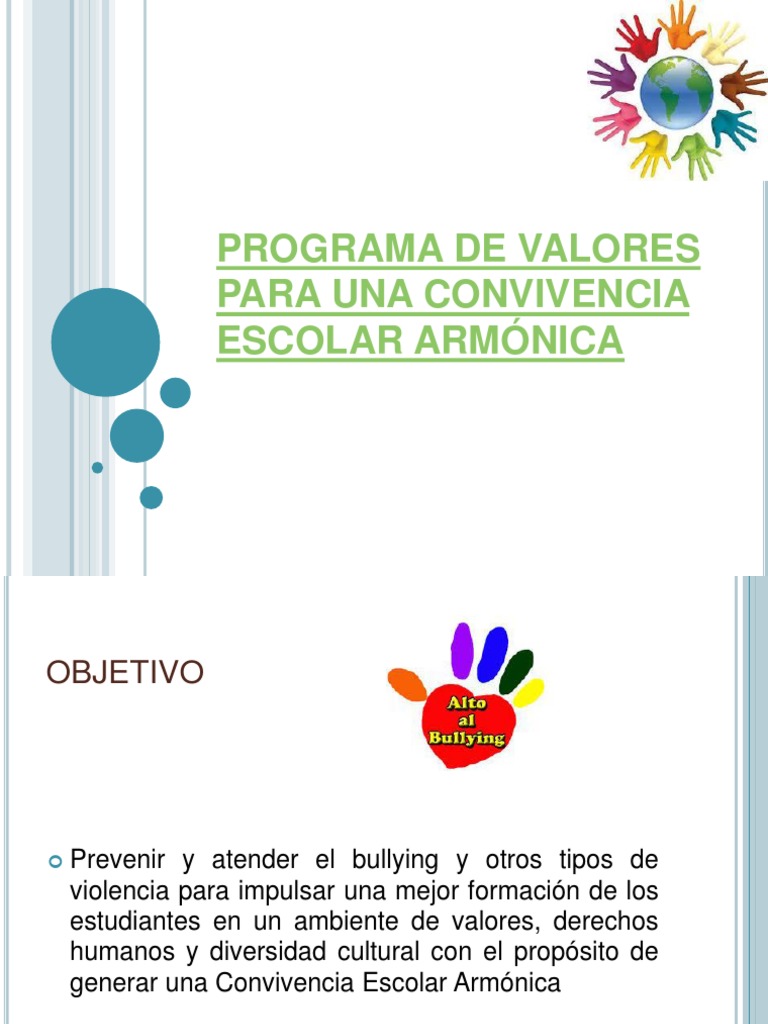 Programa de Valores Para Una Convivencia Escolar Armónica | Cognición ...