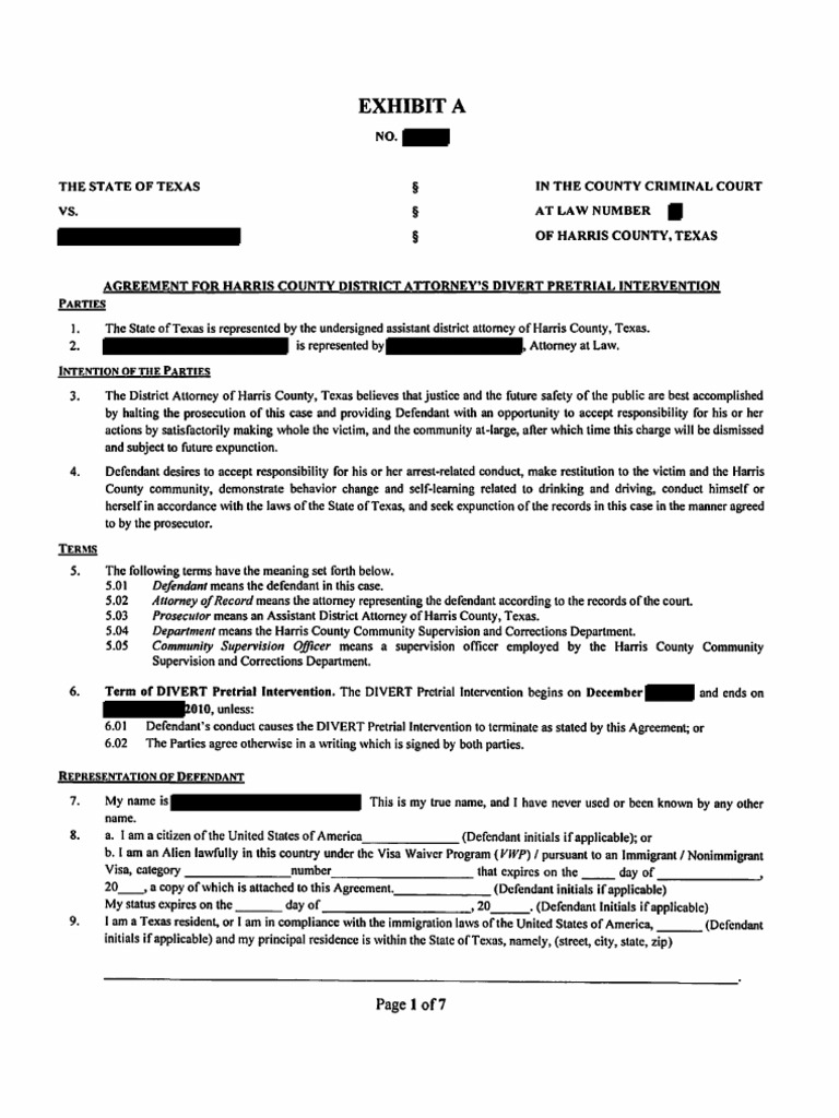 Harris County Pretrial Diversion Agreement | PDF | Plea | Bail