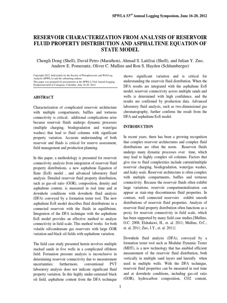 Reservoir Characterization From Analysis of Reservoir Fluid Property ...