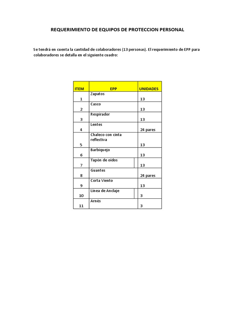 Requerimiento de Epp | PDF