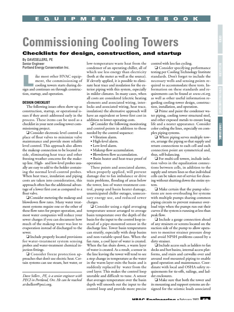 Cooling Tower Commissioning Checklist | PDF | Pump | Hvac