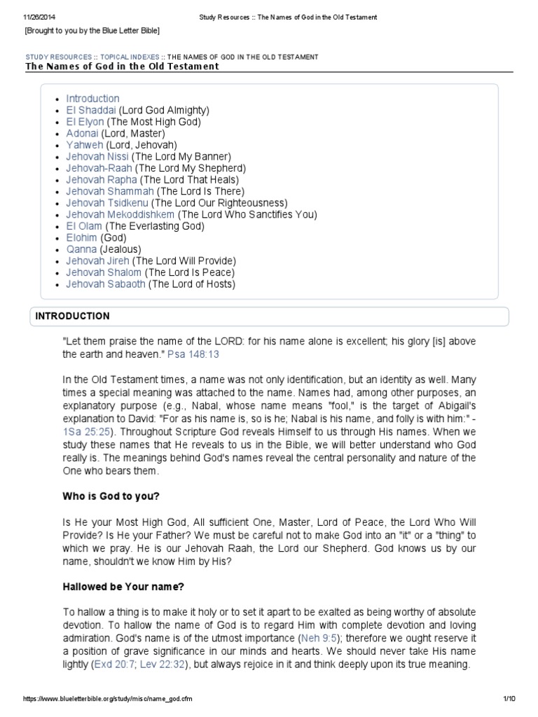 The Names of God in The Old Testament | PDF | Names Of God In Judaism ...